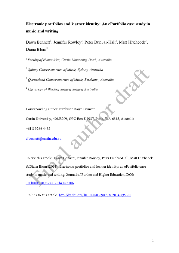 (PDF) Electronic portfolios and learner identity: an ePortfolio case ...