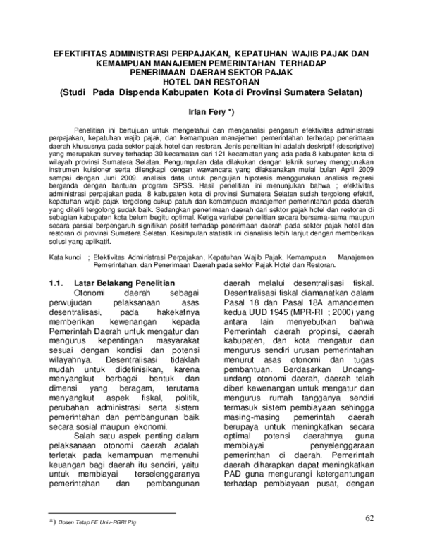 (PDF) EFEKTIFITAS ADMINISTRASI PERPAJAKAN, KEPATUHAN WAJIB PAJAK DAN KEMAMPUAN MANAJEMEN ...