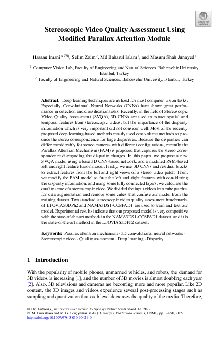 (PDF) Stereoscopic Video Quality Assessment Using Modified Parallax Attention Module