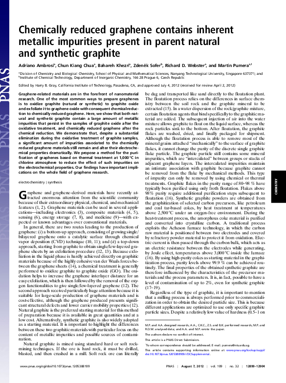 (PDF) Metallic Impurities in Chemically Reduced Graphene