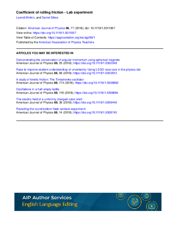 (PDF) Coefficient of rolling friction - Lab experiment