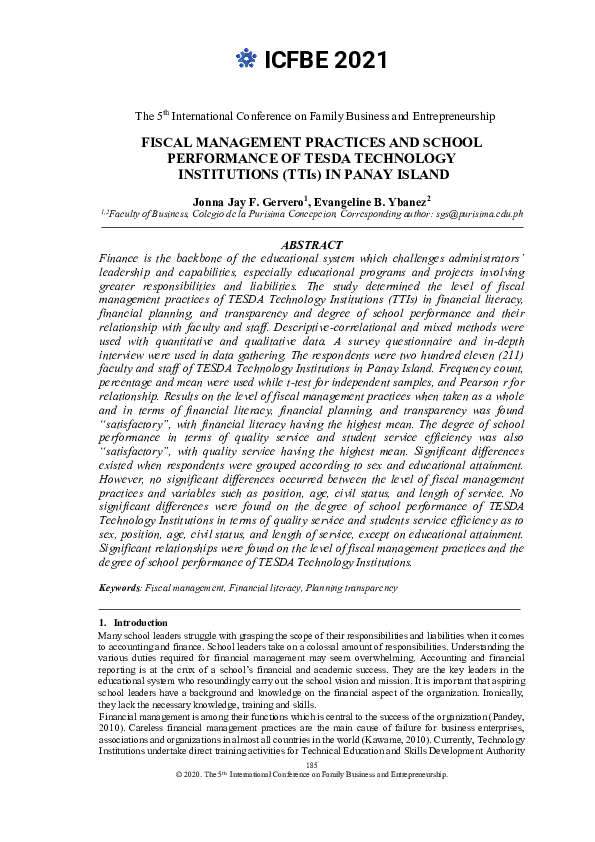 (PDF) Fiscal management practices and school performance of Tesda ...