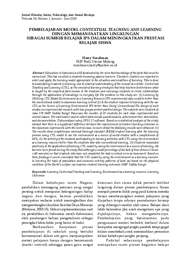 (PDF) Pembelajaran Model Contextual Teaching and Learning Dengan Memanfaatkan Lingkungan Sebagai ...