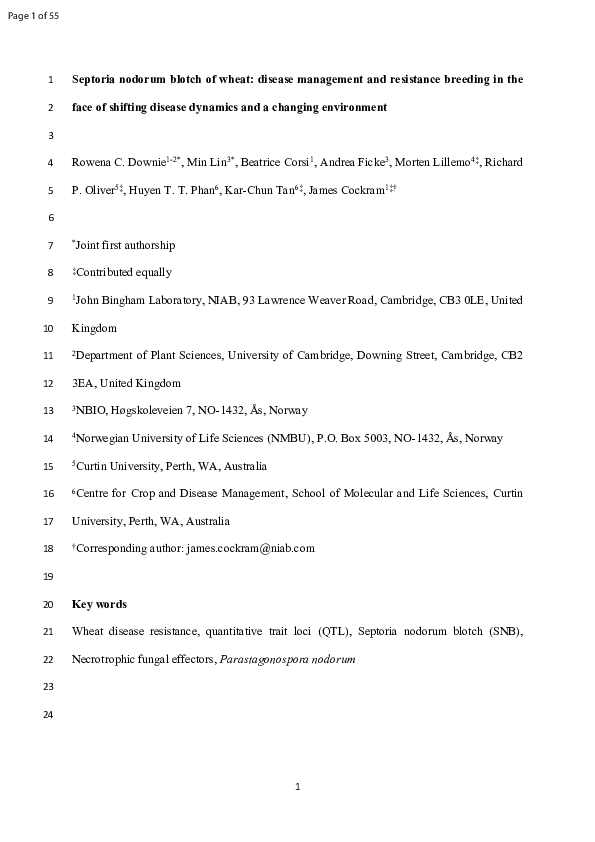 (PDF) Septoria nodorum blotch of wheat: disease management and ...