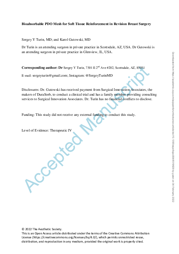 (PDF) Bioabsorbable PDO Mesh for Soft Tissue Reinforcement in Revision ...