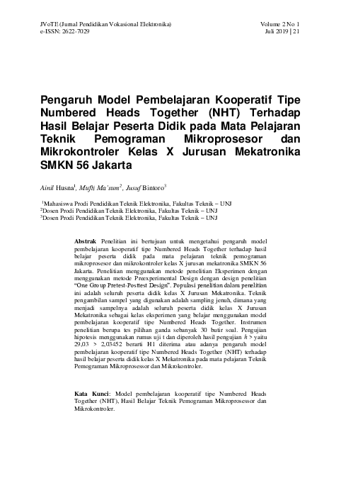 (PDF) Pengaruh Model Pembelajaran Kooperatif Tipe Numbered Heads Together (NHT) Terhadap Hasil ...