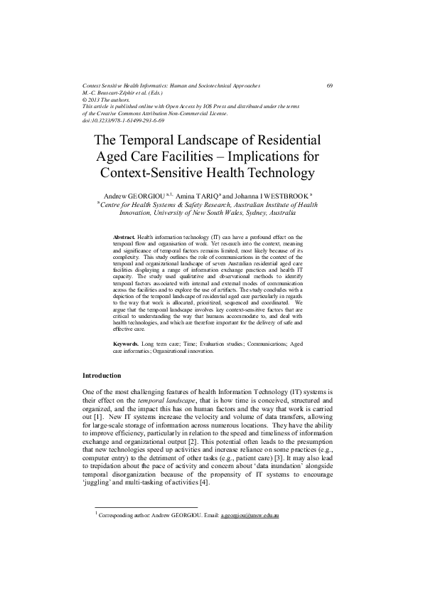 (PDF) The Temporal Landscape of Residential Aged Care Facilities ...