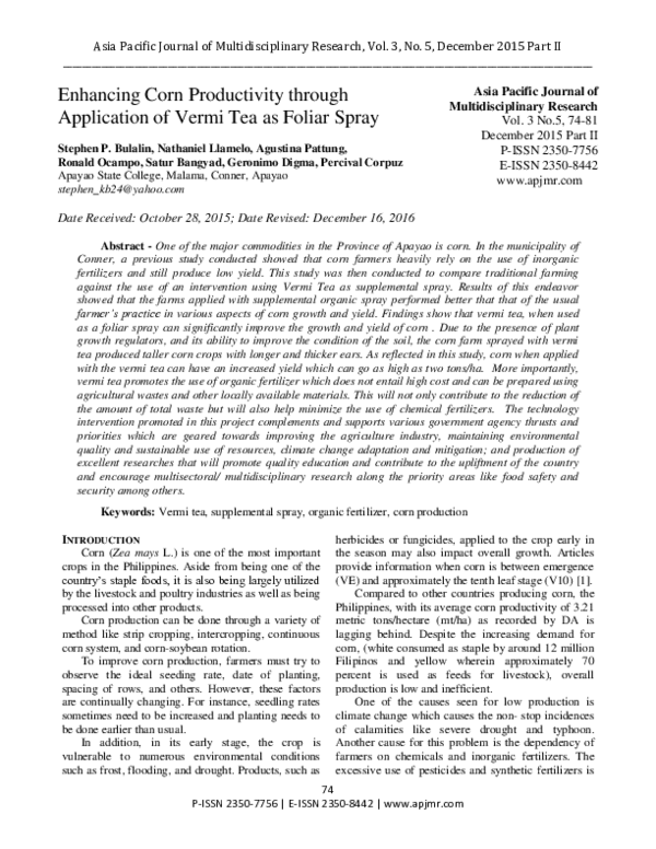 (PDF) Enhancing Corn Productivity through Application of Vermi Tea as ...