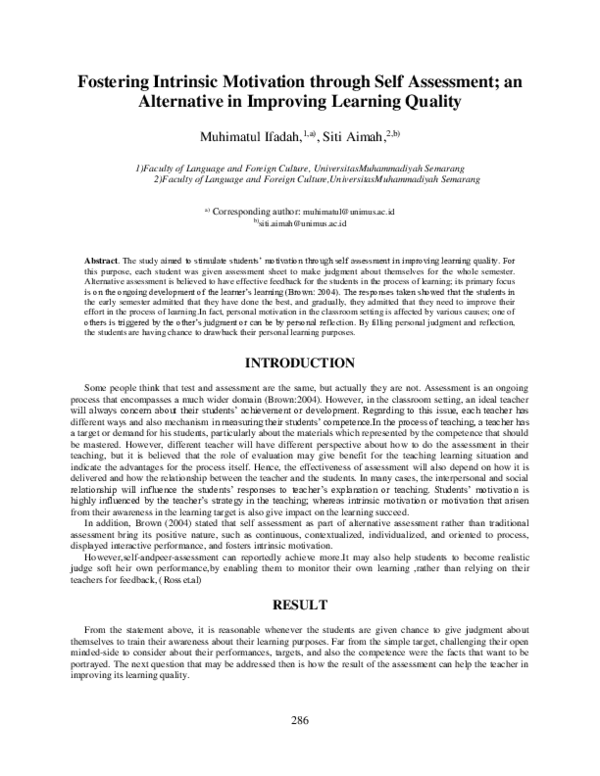 (PDF) Fostering Intrinsic Motivation through Self Assessment; an ...
