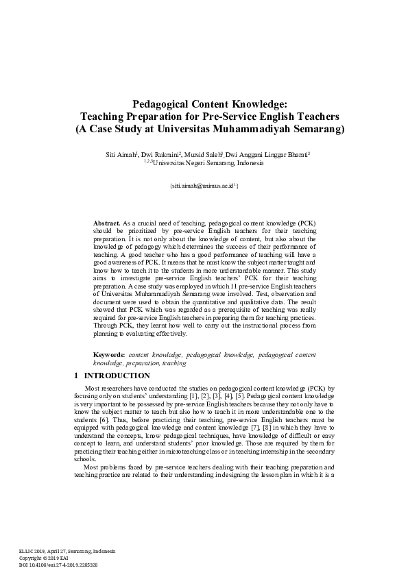 (PDF) Pedagogical Content Knowledge: Teaching Preparation for Pre ...