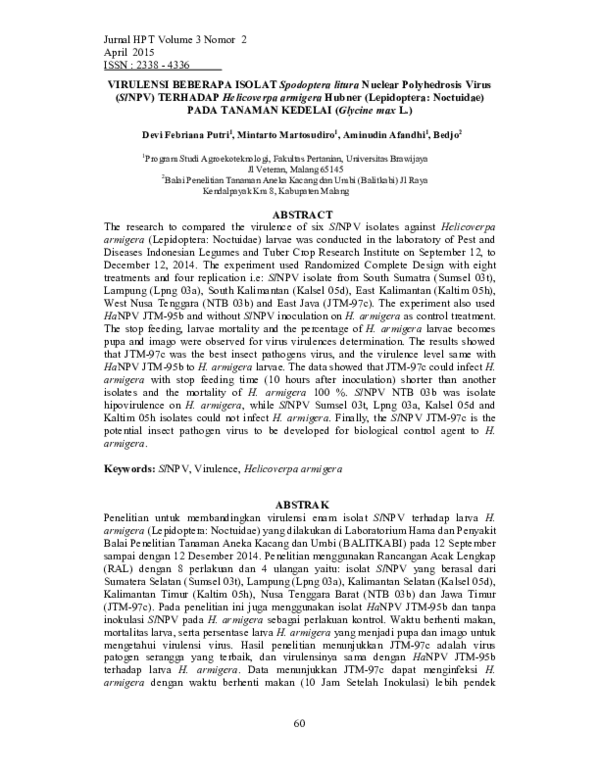 (PDF) VIRULENSI BEBERAPA ISOLAT Spodoptera litura Nuclear Polyhedrosis ...
