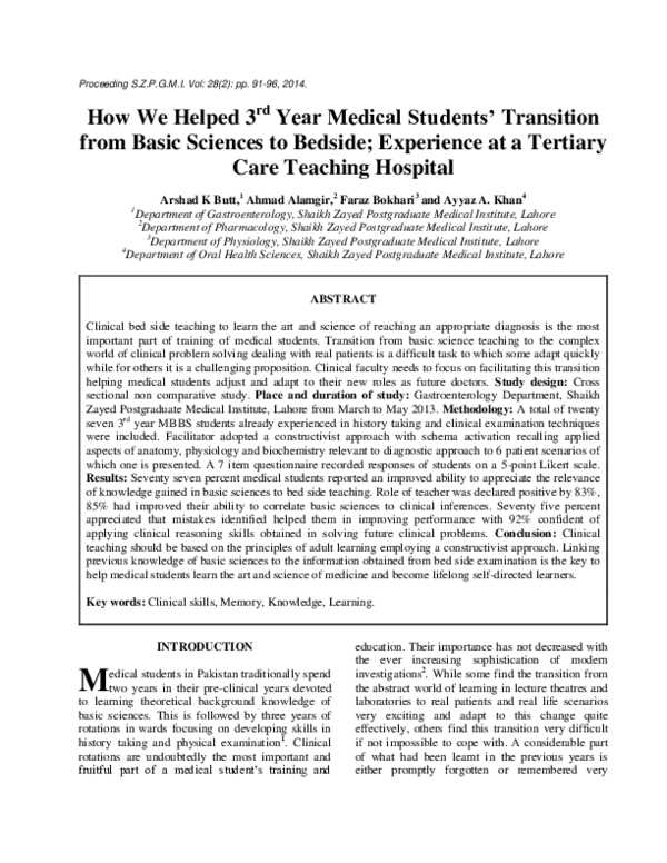 (PDF) How We Helped 3 rd Year Medical Students' Transition from Basic ...
