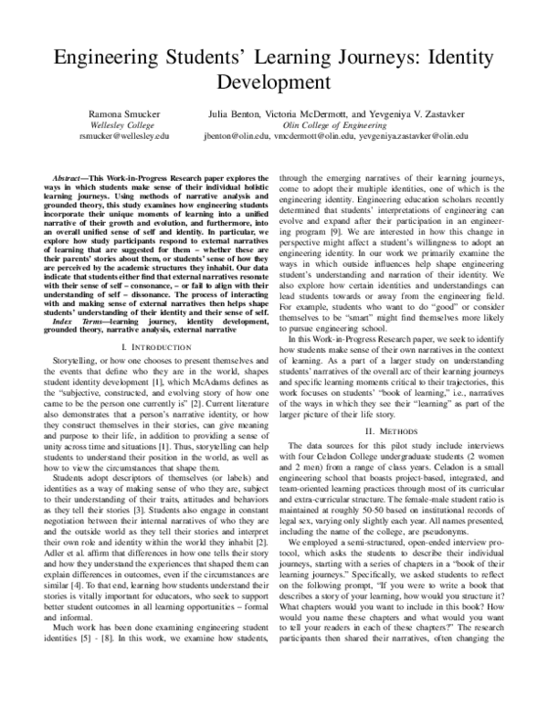 (PDF) Engineering Students’ Learning Journeys: Identity Development