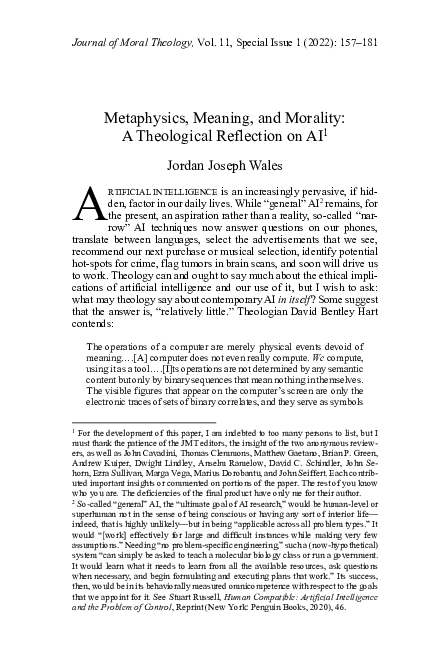 (PDF) Metaphysics , Meaning, and Morality: A Theological Reflection on A.I.