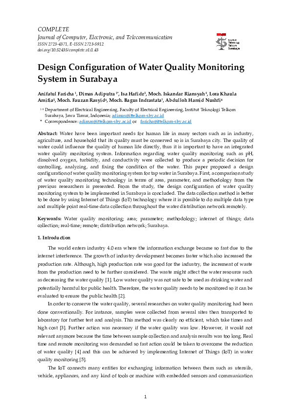 (PDF) Design Configuration of Water Quality Monitoring System in Surabaya