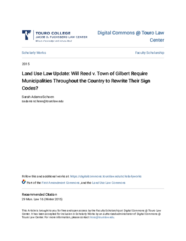 (PDF) Land Use Law Update: Will Reed v. Town of Gilbert Require ...