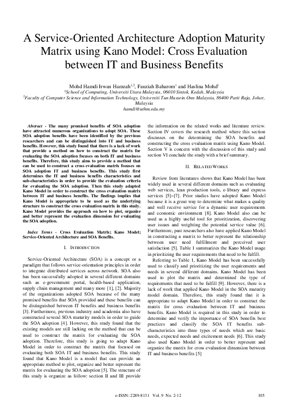 (PDF) A Service-Oriented Architecture Adoption Maturity Matrix using Kano Model: Cross ...