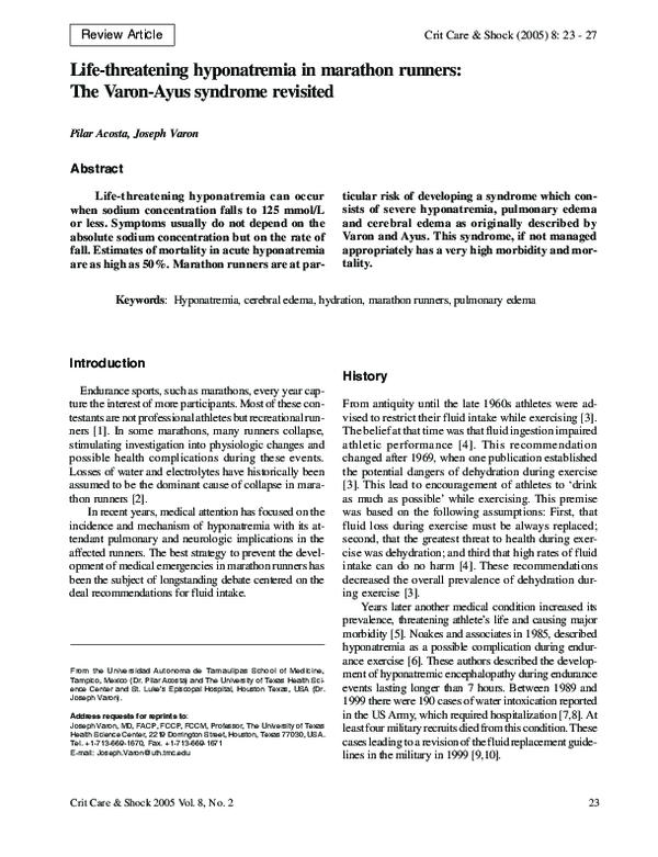 (PDF) Life-threatening hyponatremia in marathon runners: The Varon-Ayus ...