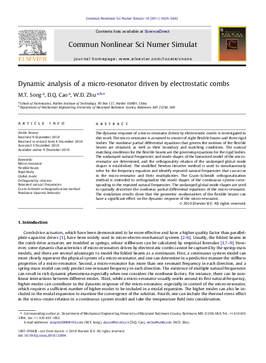 (PDF) Dynamic analysis of a micro-resonator driven by electrostatic combs