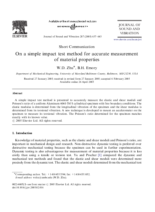 (PDF) On a simple impact test method for accurate measurement of ...