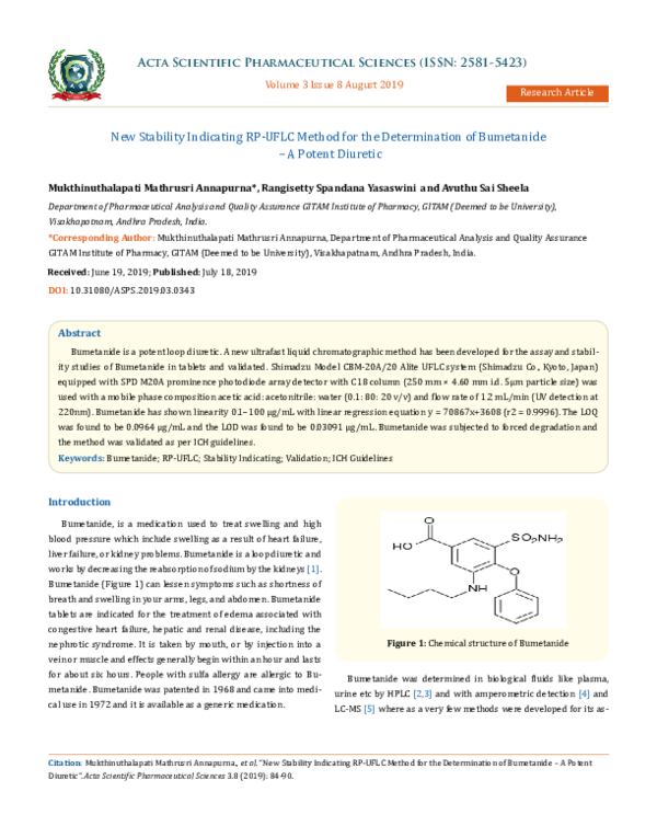(PDF) New Stability Indicating RP-UFLC Method for the Determination of Bumetanide – A Potent ...