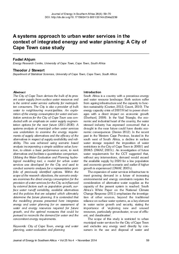 (PDF) A systems approach to urban water services in the context of ...