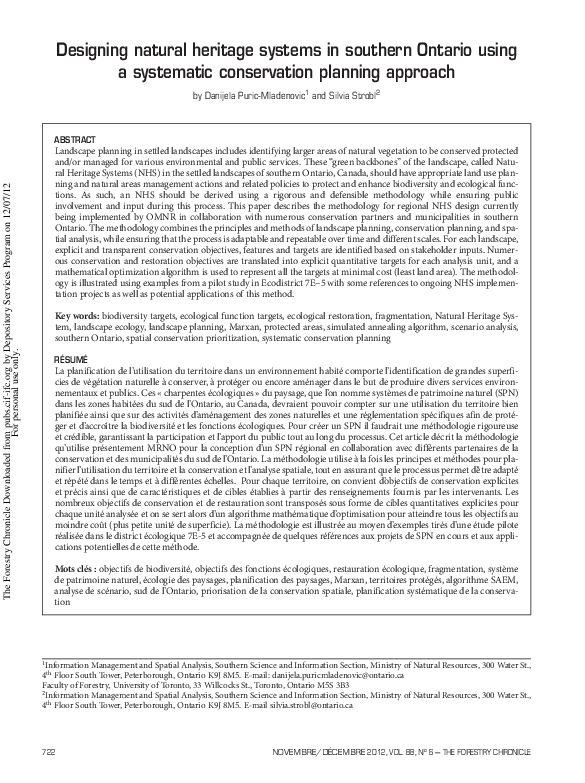 (PDF) Designing natural heritage systems in southern Ontario using a ...