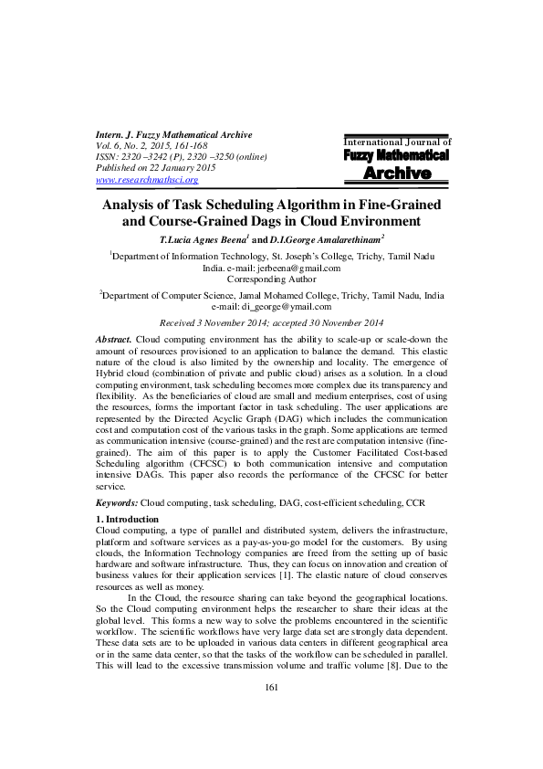 (PDF) Cost-based Scheduling in Cloud DAGs