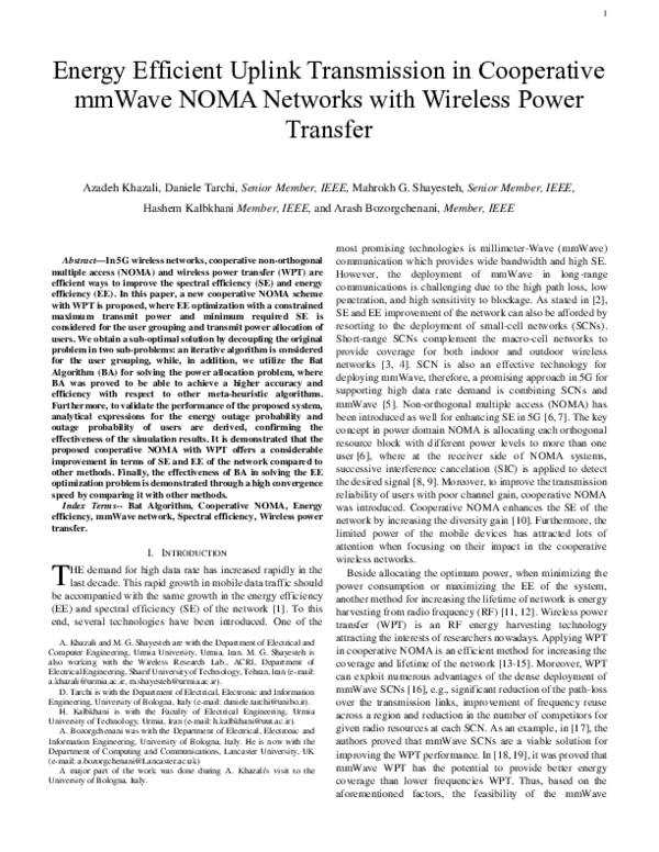 (PDF) Energy Efficient Uplink Transmission in Cooperative mmWave NOMA Networks with Wireless ...