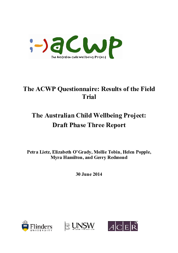 (PDF) The ACWP Questionnaire : Results of the Field Trial : The ...