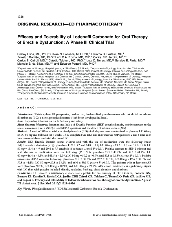 (PDF) Efficacy and Tolerability of Lodenafil Carbonate for Oral Therapy ...