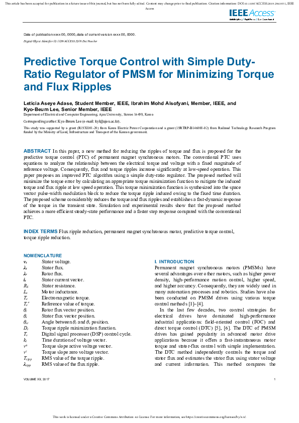(PDF) Predictive Torque Control with Simple Duty-Ratio Regulator of ...