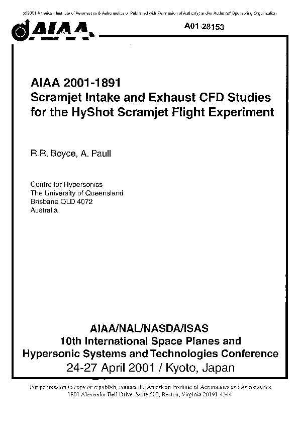 (PDF) Scramjet intake and exhaust CFD studies for the HyShot scramjet ...