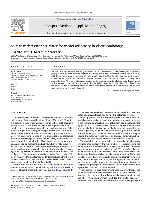 (PDF) An a posteriori error estimator for model adaptivity in electrocardiology