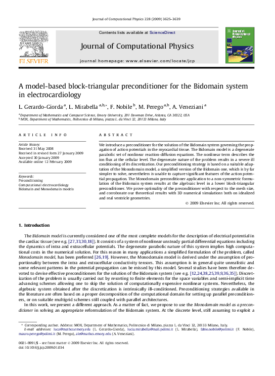 (PDF) A model-based block-triangular preconditioner for the Bidomain system in electrocardiology