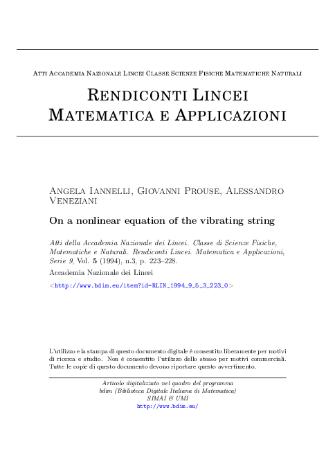 (PDF) On a nonlinear equation of the vibrating string