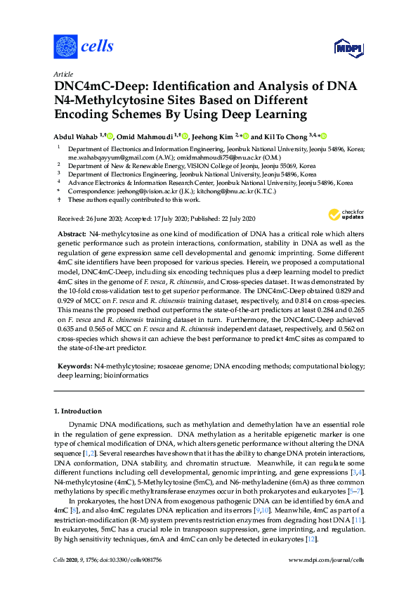 Pdf Dnc4mc Deep Identification And Analysis Of Dna N4 Methylcytosine Sites Based On Different