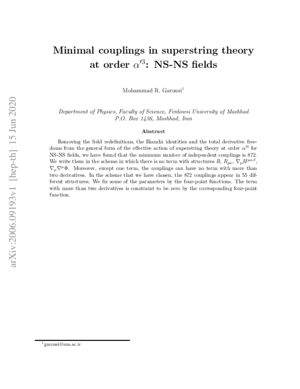 (PDF) Minimal couplings in superstring theory at order α'^3: NS-NS ...
