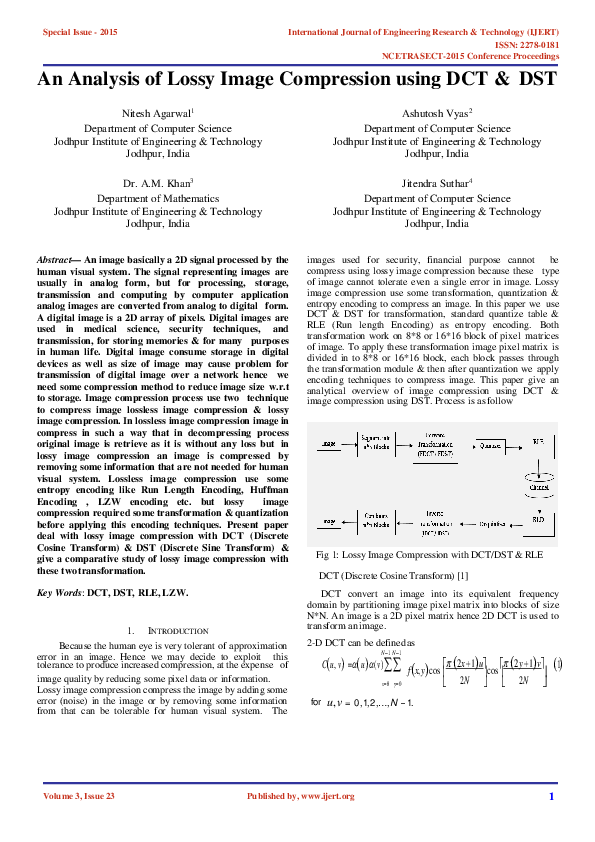 (PDF) An Analysis of Lossy Image Compression using DCT & DST