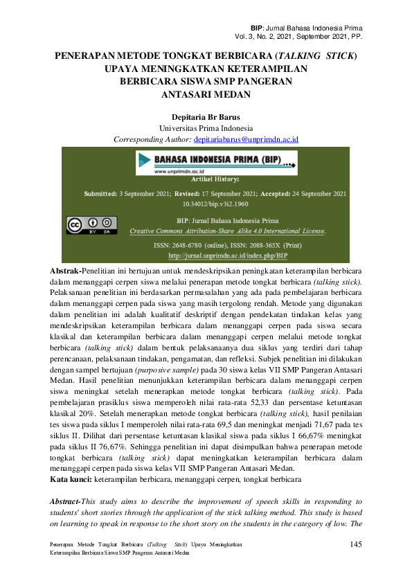 (PDF) Application of the Talking Stick Method to Improve Student's ...