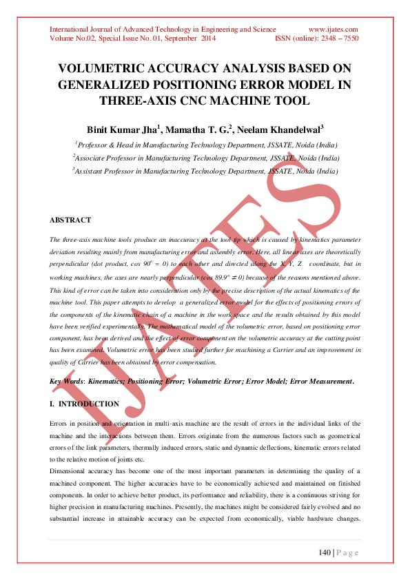 (PDF) Volumetric Accuracy Analysis Based on Generalized Positioning ...