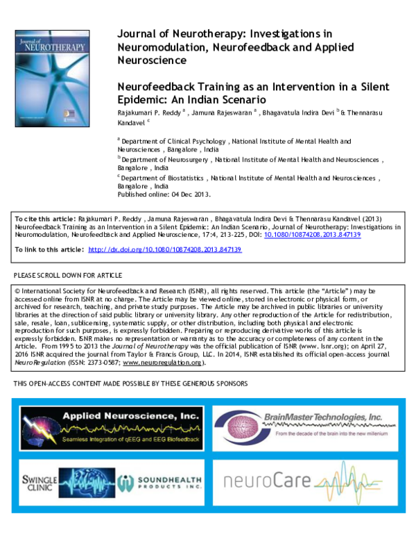 (PDF) Neurofeedback Training as an Intervention in a Silent Epidemic ...