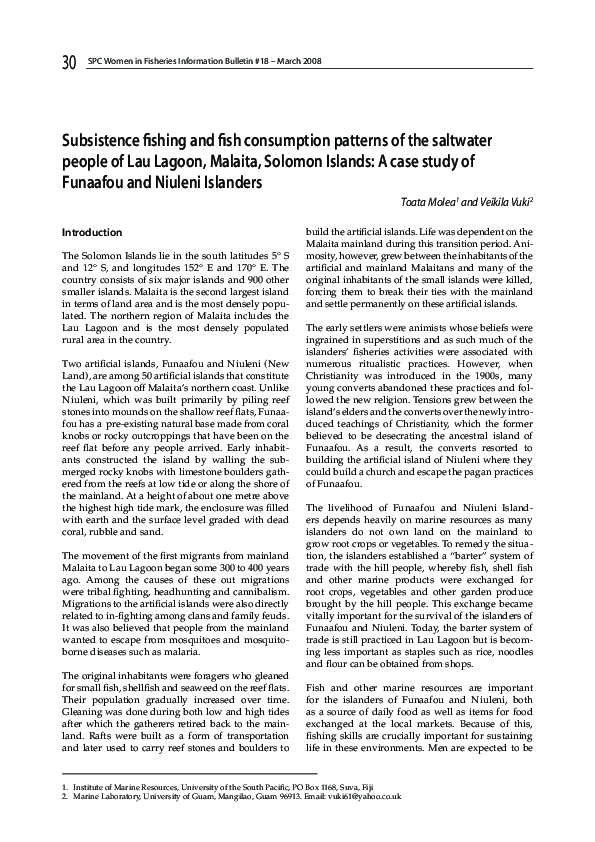 (PDF) Subsistence fishing and fish consumption patterns of the ...