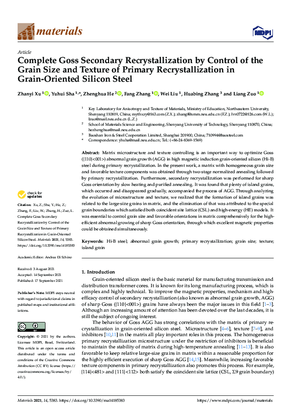 (PDF) Complete Goss Secondary Recrystallization by Control of the Grain ...