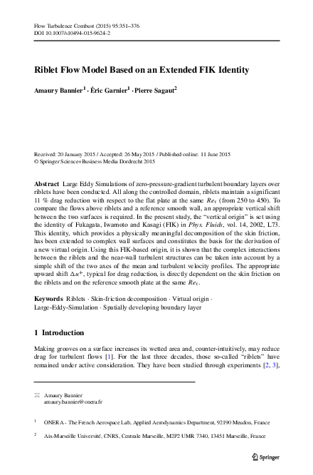 (PDF) Riblet Flow Model Based on an Extended FIK Identity