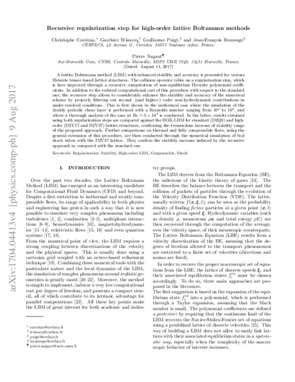 (PDF) Recursive regularization step for high-order lattice Boltzmann methods