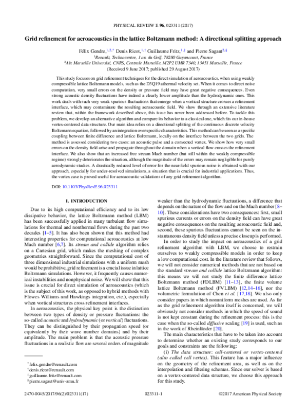 (PDF) Grid refinement for aeroacoustics in the lattice Boltzmann method: A directional splitting ...