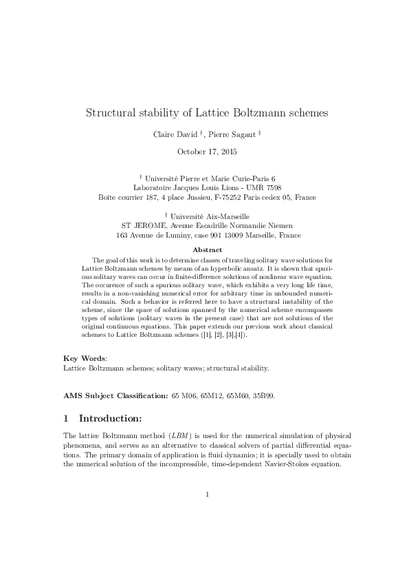 (PDF) Structural stability of Lattice Boltzmann schemes