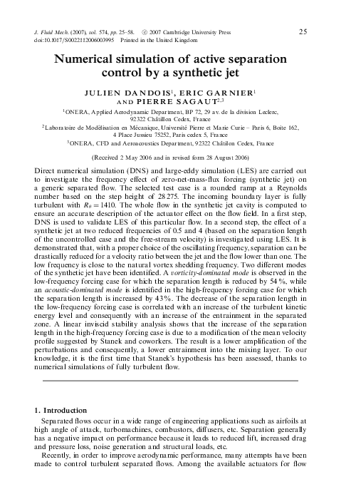 (PDF) Numerical simulation of active separation control by a synthetic jet