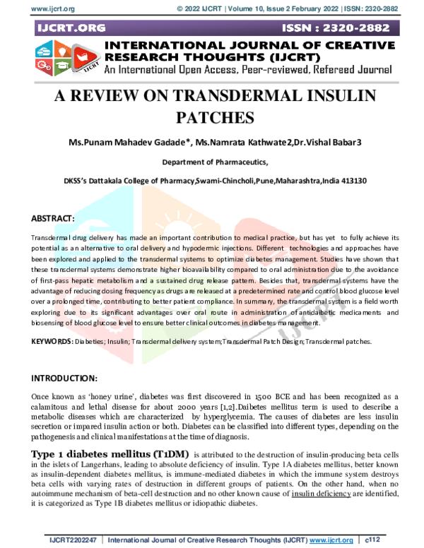 (PDF) A Review on Transdermal Insulin Patches